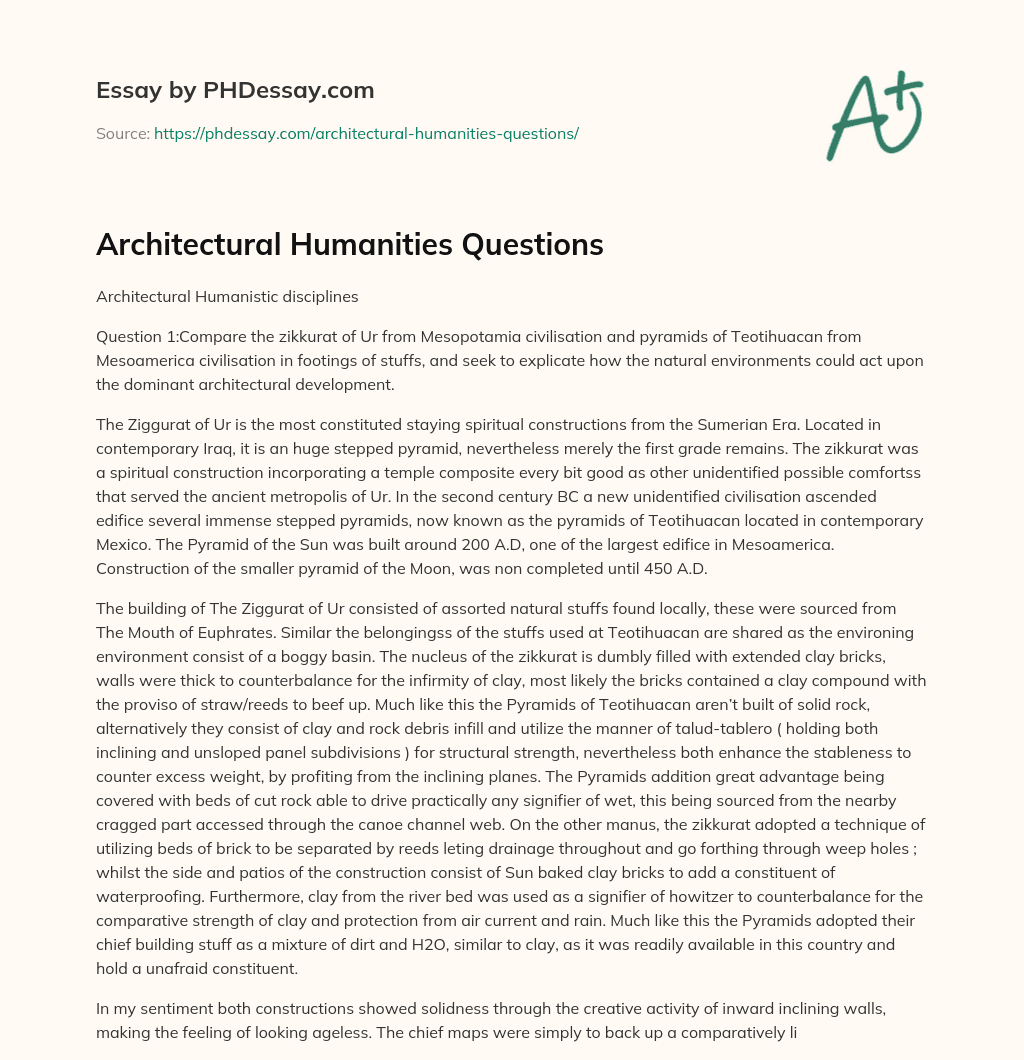 Architectural Humanities Questions - PHDessay.com