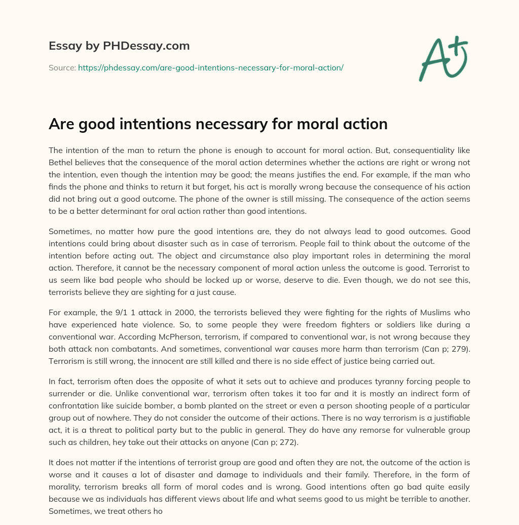 Are Good Intentions Necessary For Moral Action Example - PHDessay.com