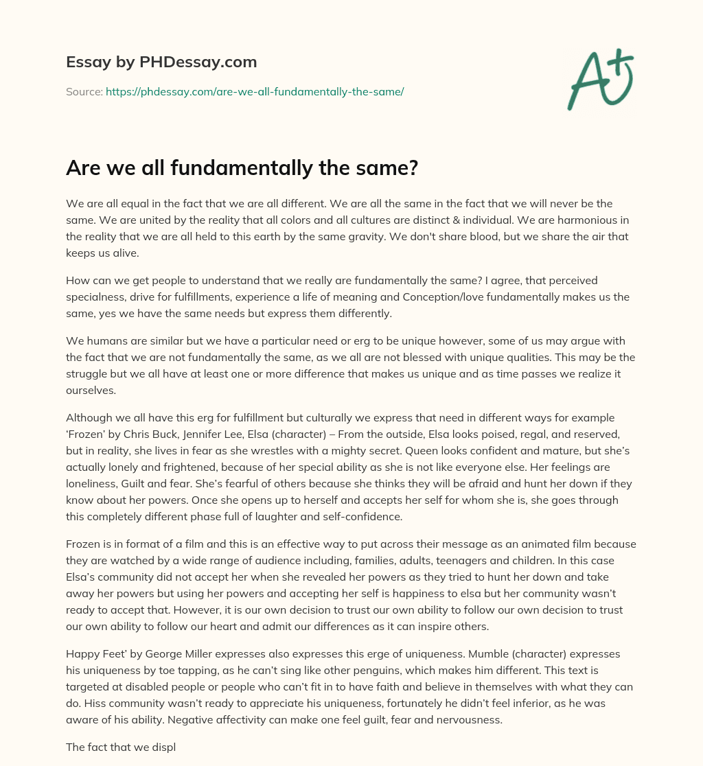 Are we all fundamentally the same? - PHDessay.com