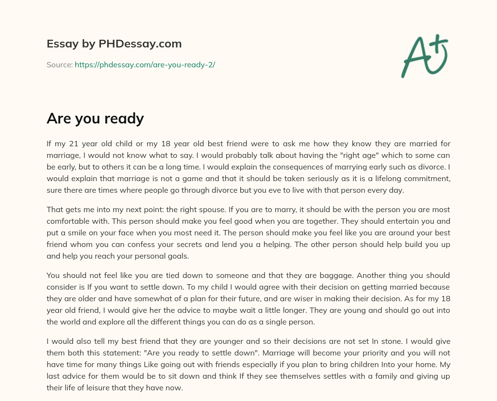 Are you ready (400 Words) - PHDessay.com
