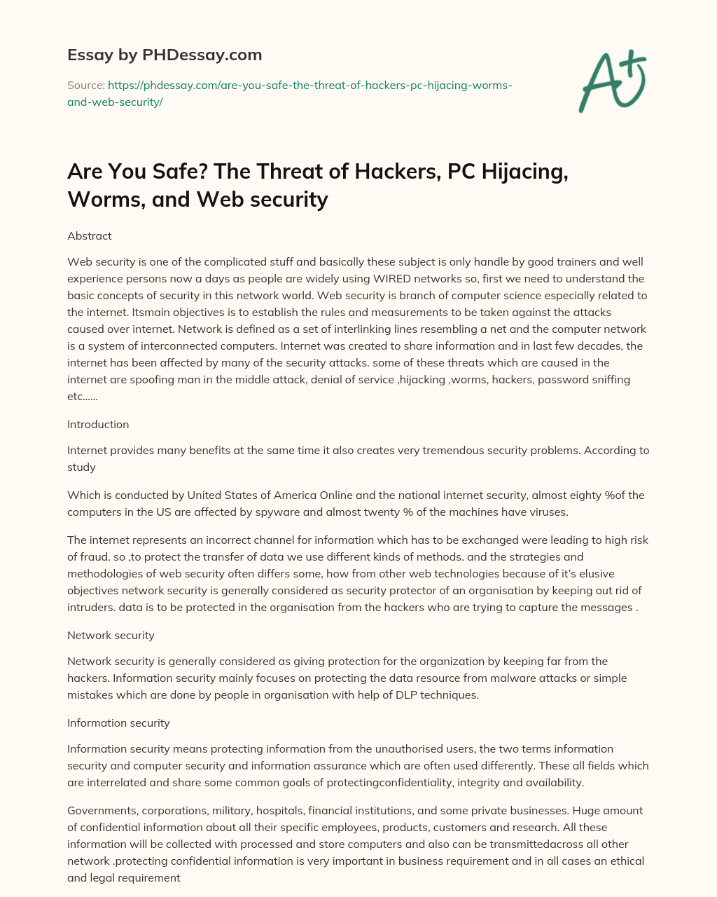 Are You Safe? The Threat of Hackers, PC Hijacing, Worms, and Web ...