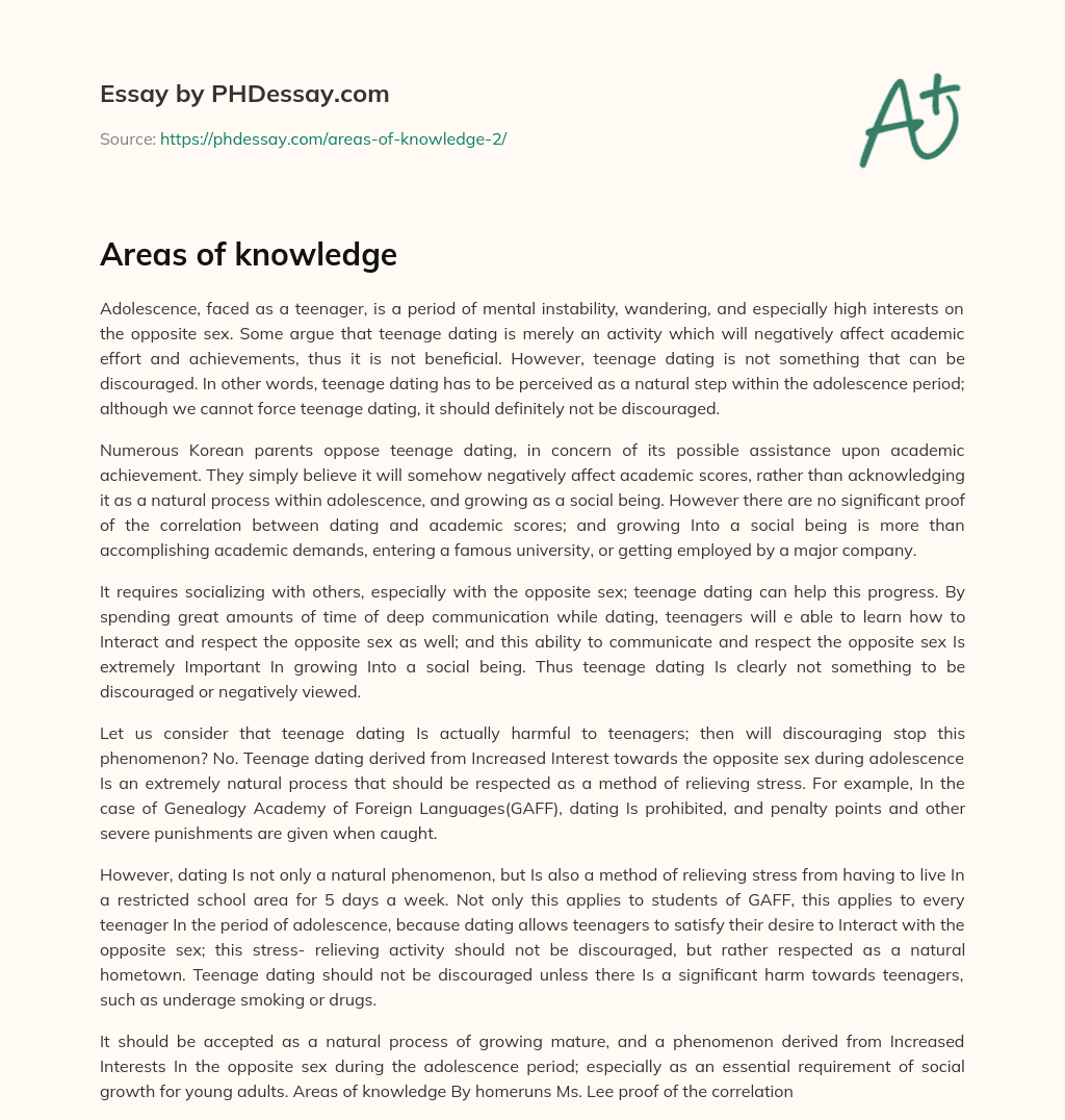 Areas of knowledge - PHDessay.com