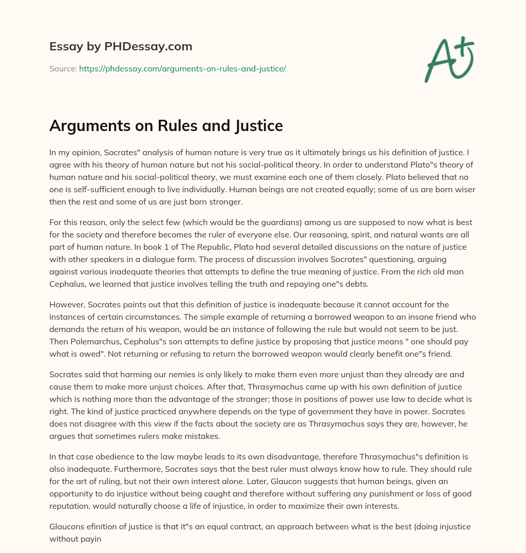 Arguments on Rules and Justice - PHDessay.com