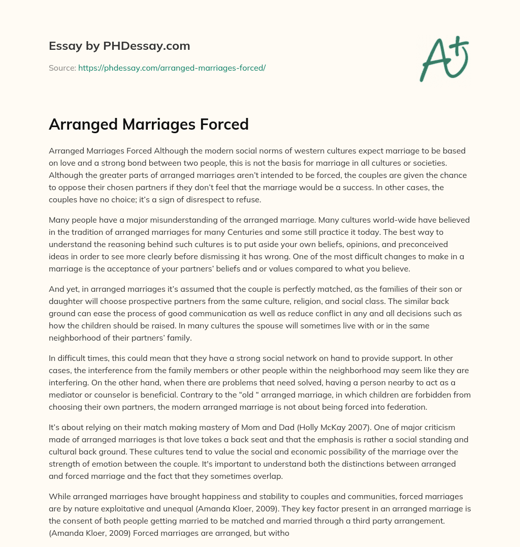 Arranged Marriages Forced (600 Words) - PHDessay.com