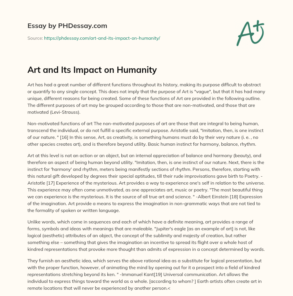 Art And Its Impact On Humanity Appreciation Example - PHDessay.com