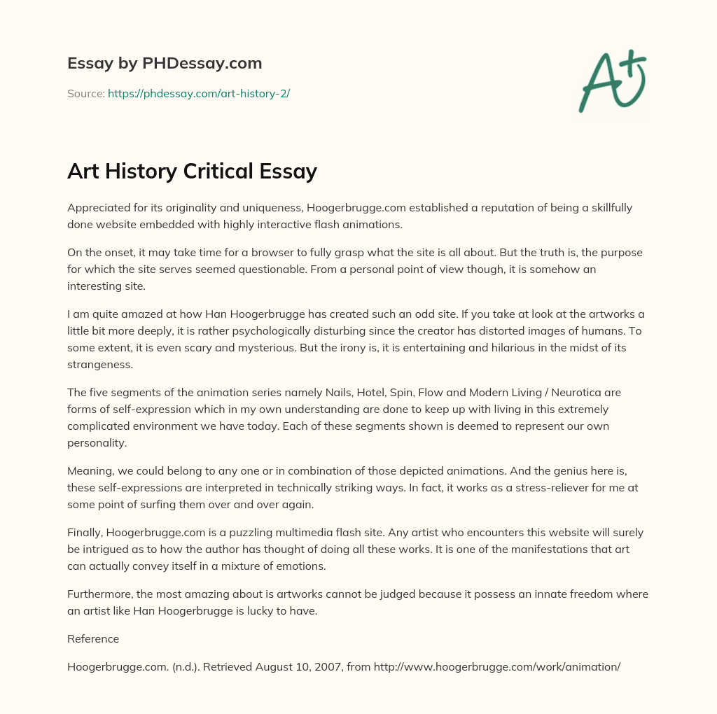 Art History Critical Essay (300 Words) - PHDessay.com