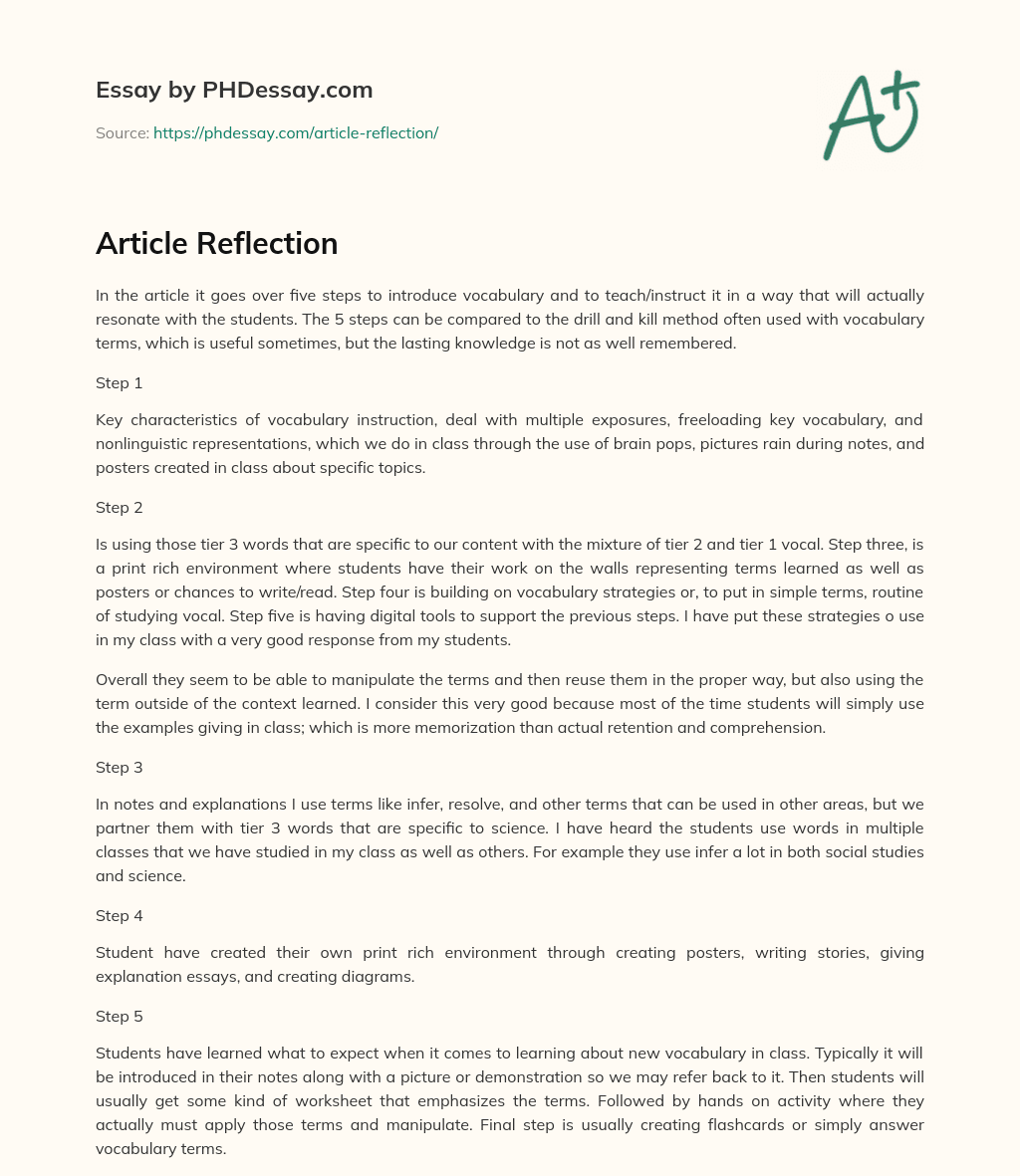 Article Reflection - PHDessay.com