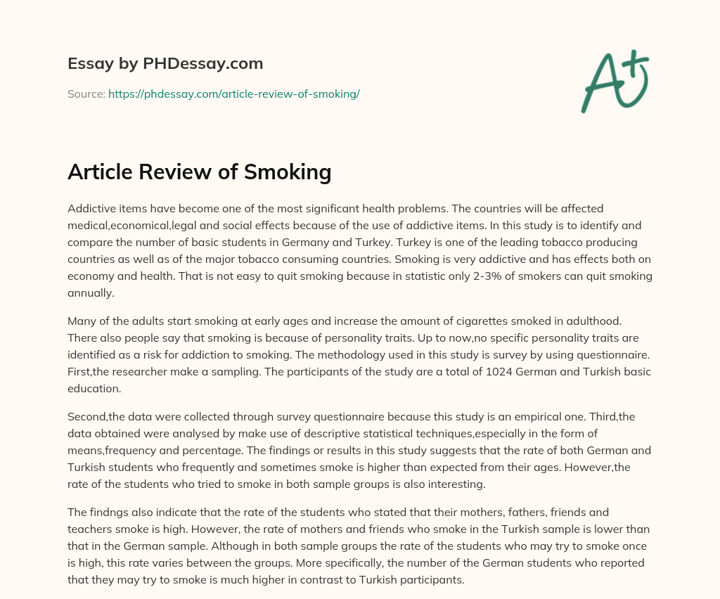 Article Review of Smoking (300 Words) - PHDessay.com