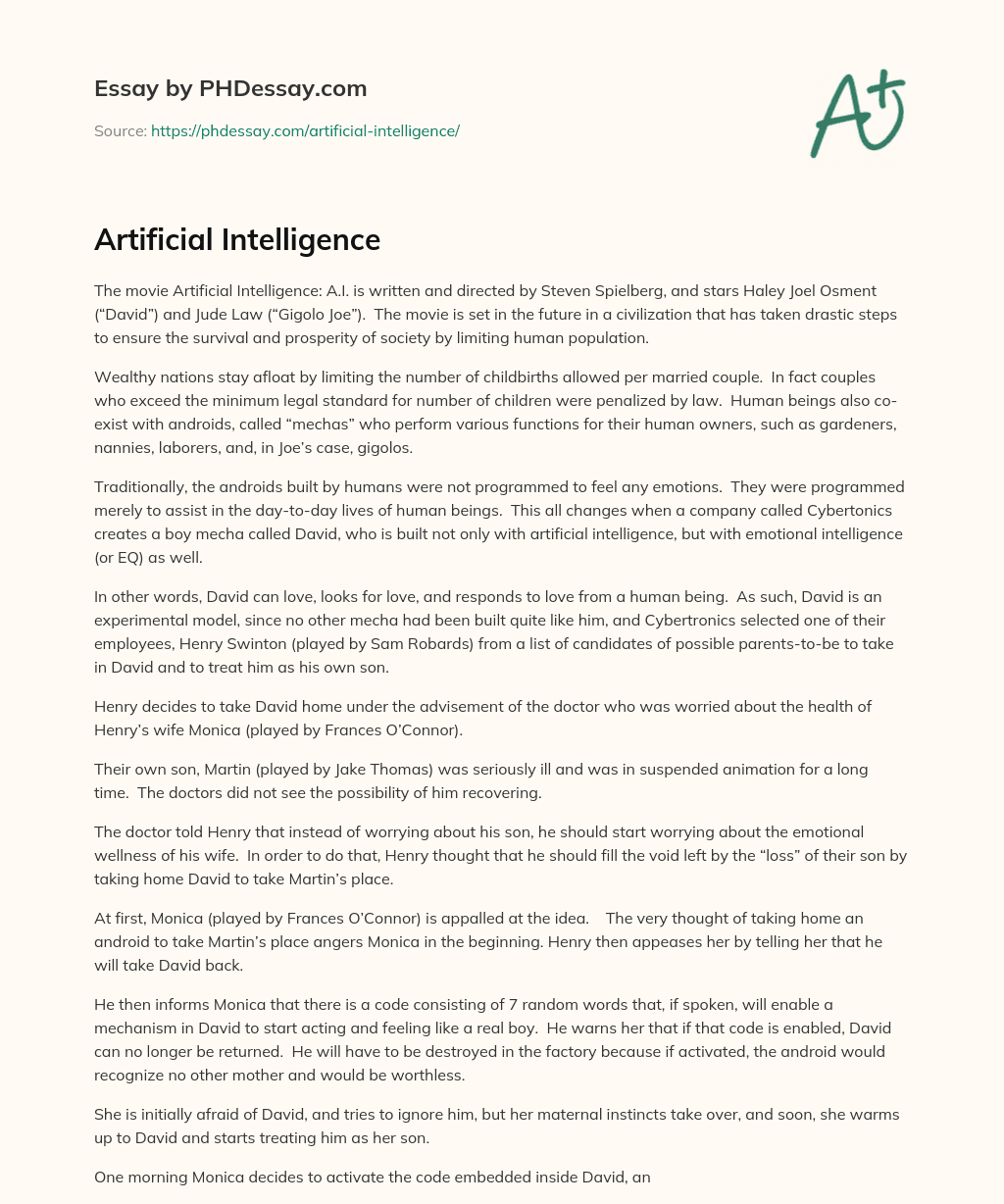 Artificial Intelligence - PHDessay.com