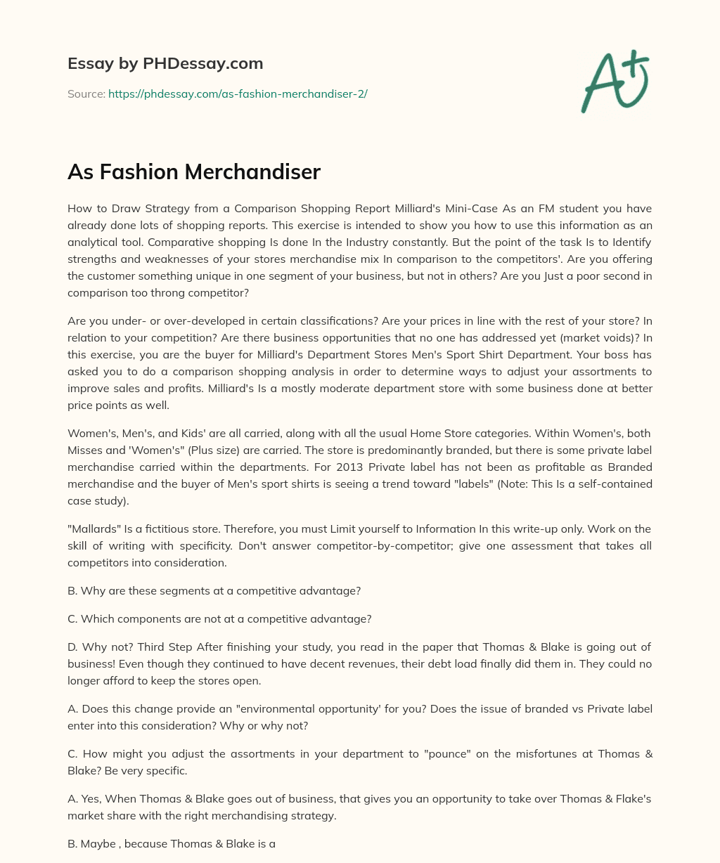 As Fashion Merchandiser (600 Words) - PHDessay.com