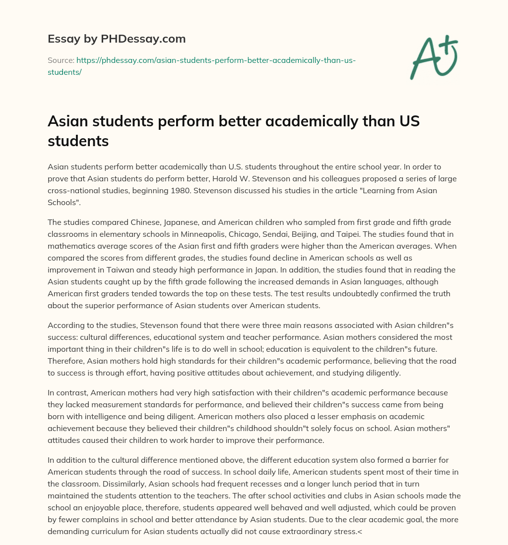 Asian students perform better academically than US students - PHDessay.com