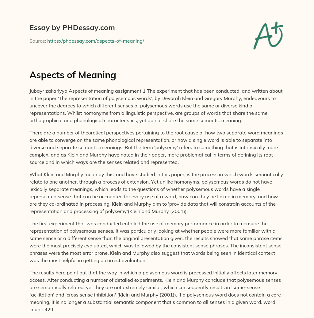 Aspects of Meaning (400 Words) - PHDessay.com