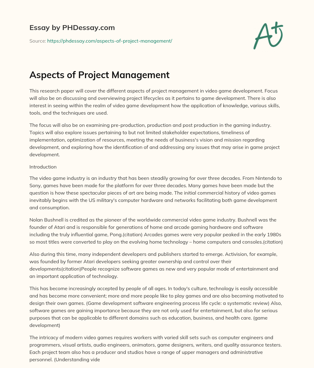 Aspects of Project Management - PHDessay.com