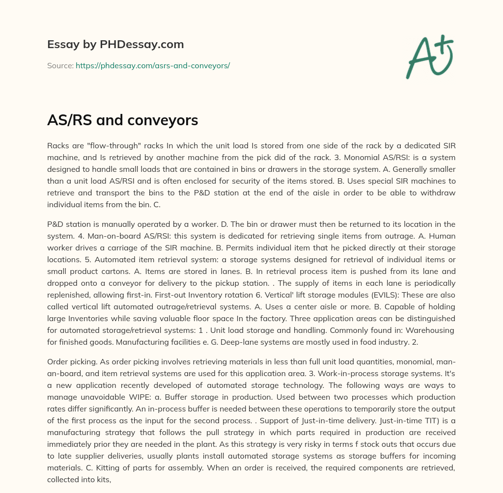 AS/RS and conveyors - PHDessay.com