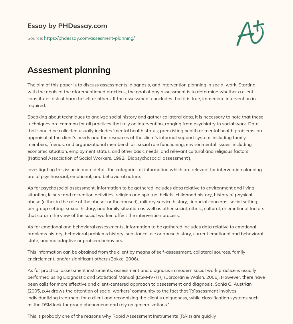 Assesment planning - PHDessay.com