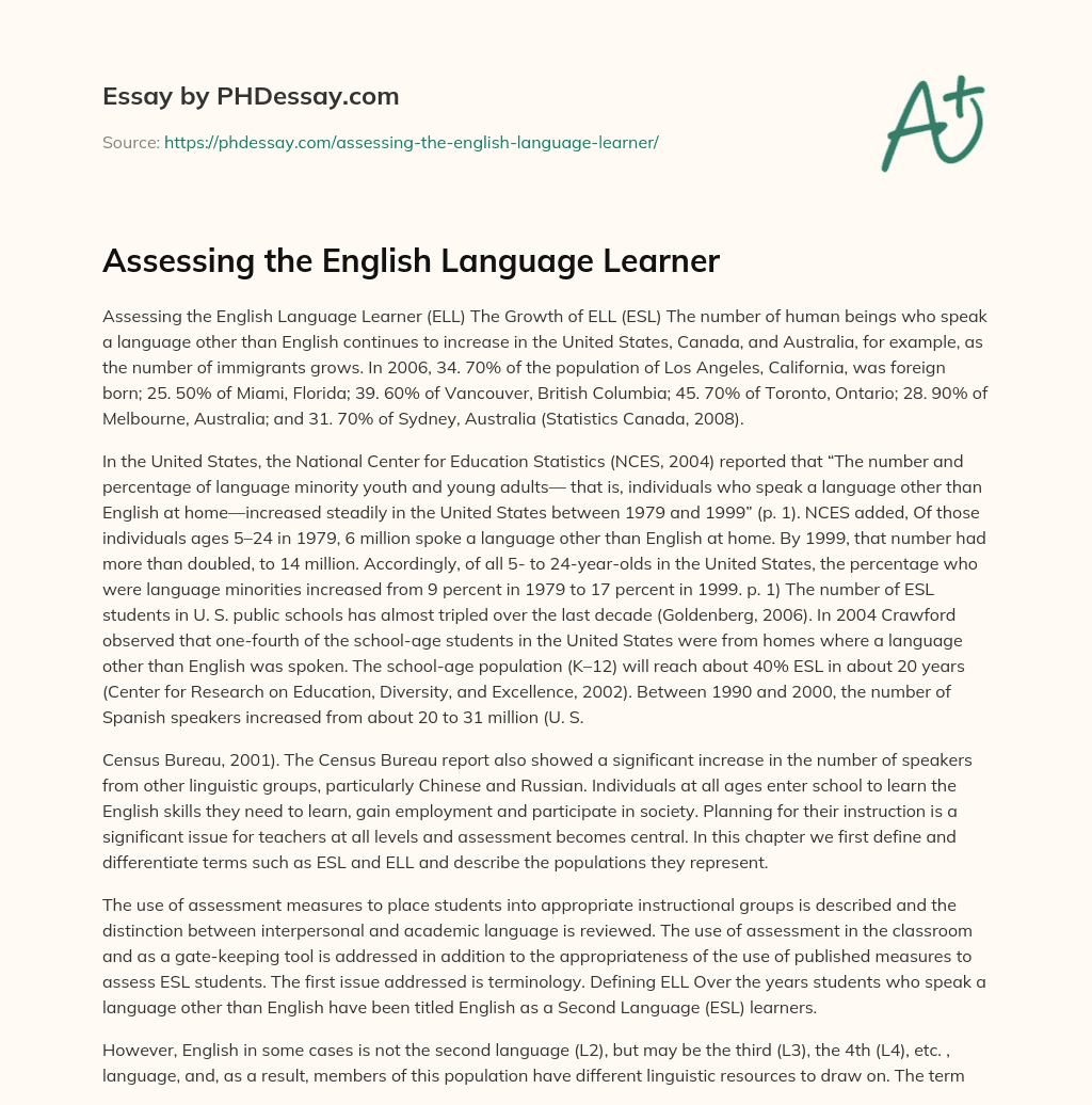 Assessing the English Language Learner - PHDessay.com