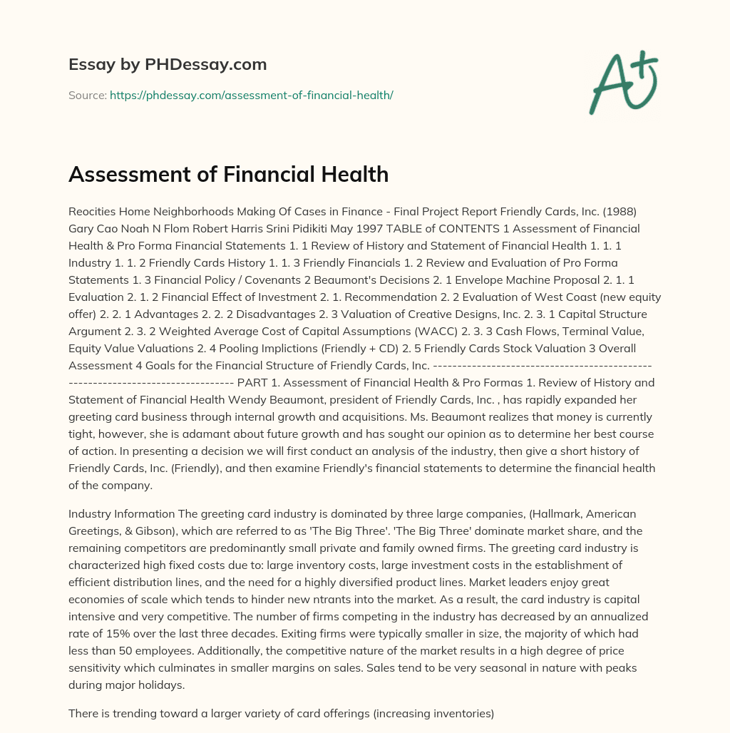 Assessment of Financial Health - PHDessay.com