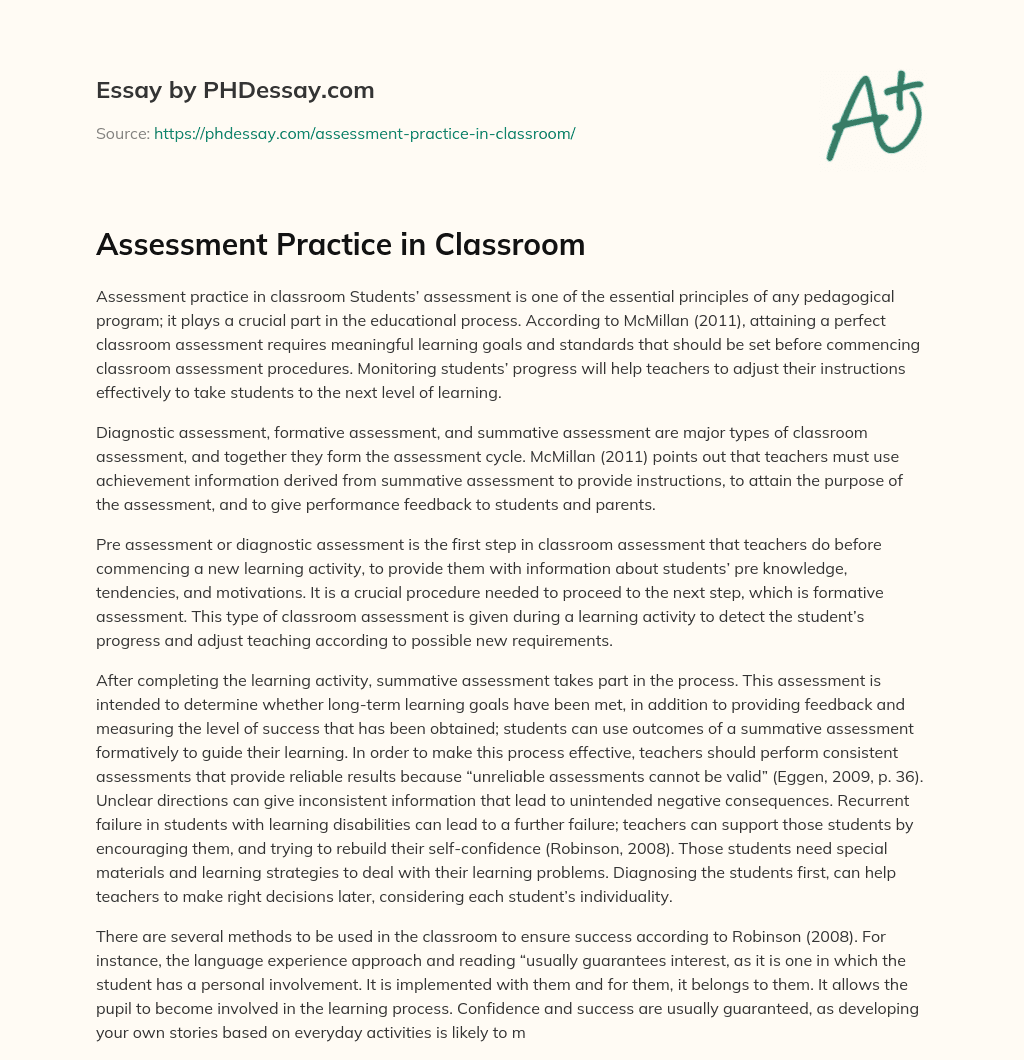 Assessment Practice in Classroom - PHDessay.com