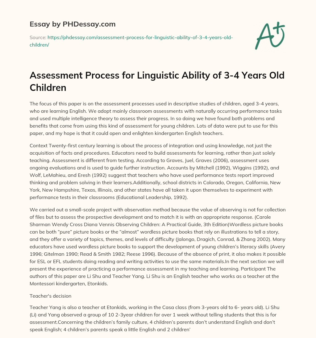 Assessment Process for Linguistic Ability of 3-4 Years Old Children ...