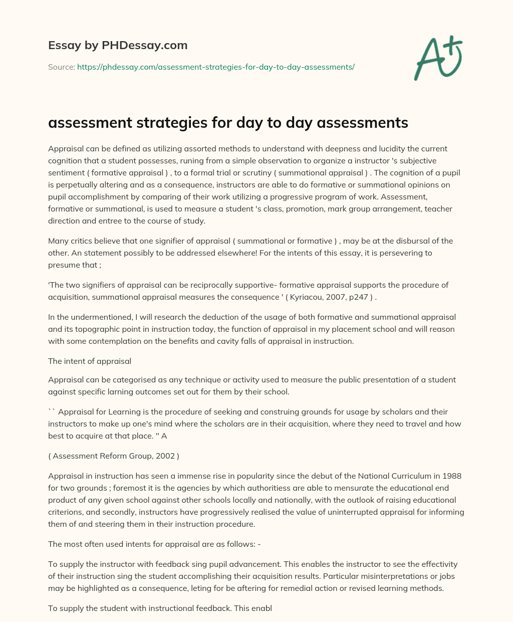 assessment strategies for day to day assessments - PHDessay.com