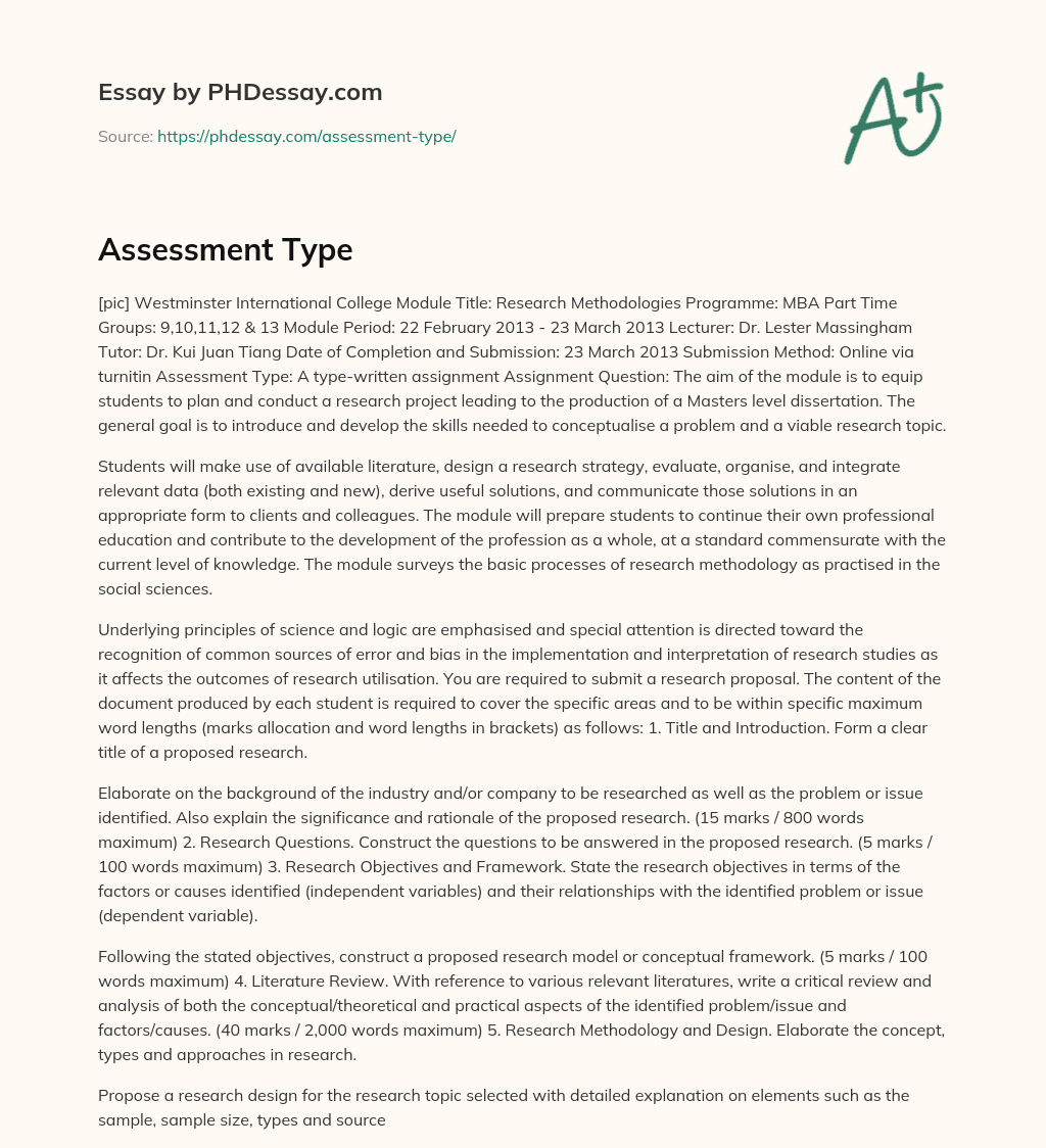 Assessment Type - PHDessay.com
