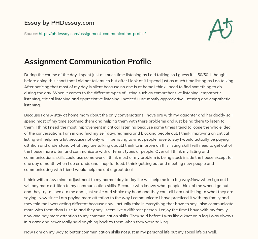 Assignment Communication Profile (500 Words) - PHDessay.com