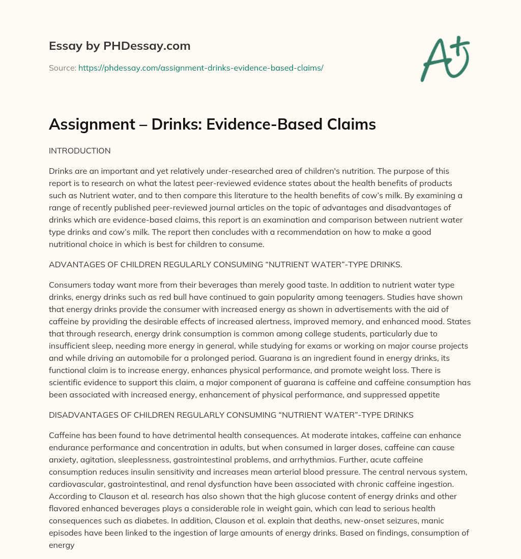 Assignment – Drinks: Evidence-Based Claims - PHDessay.com