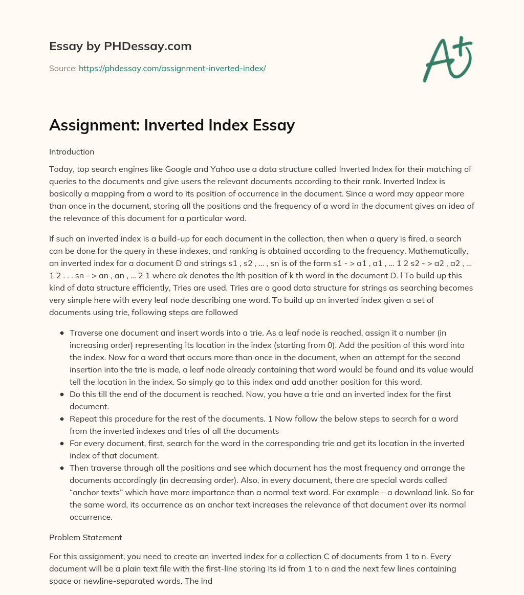 Assignment: Inverted Index Essay - PHDessay.com