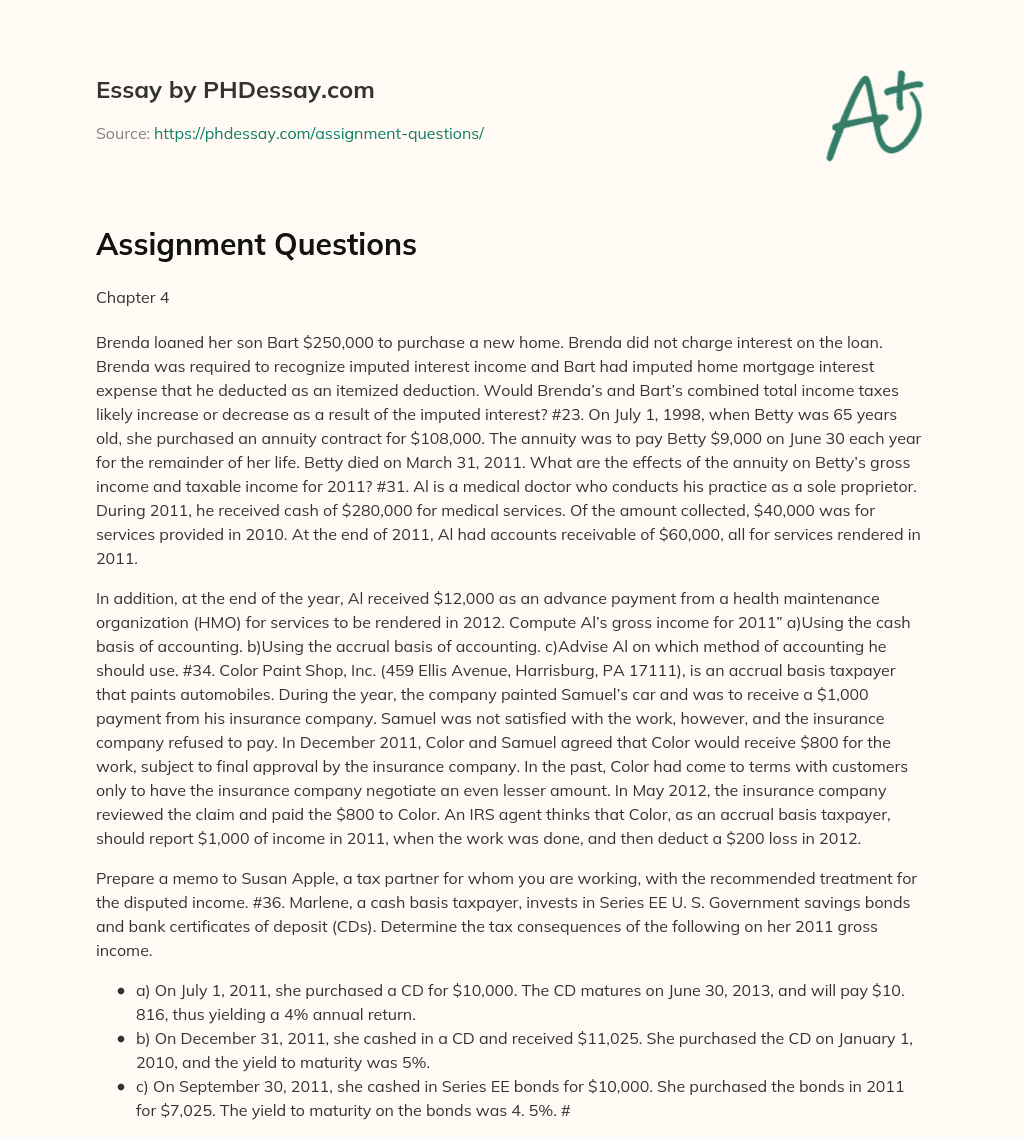 Assignment Questions - PHDessay.com