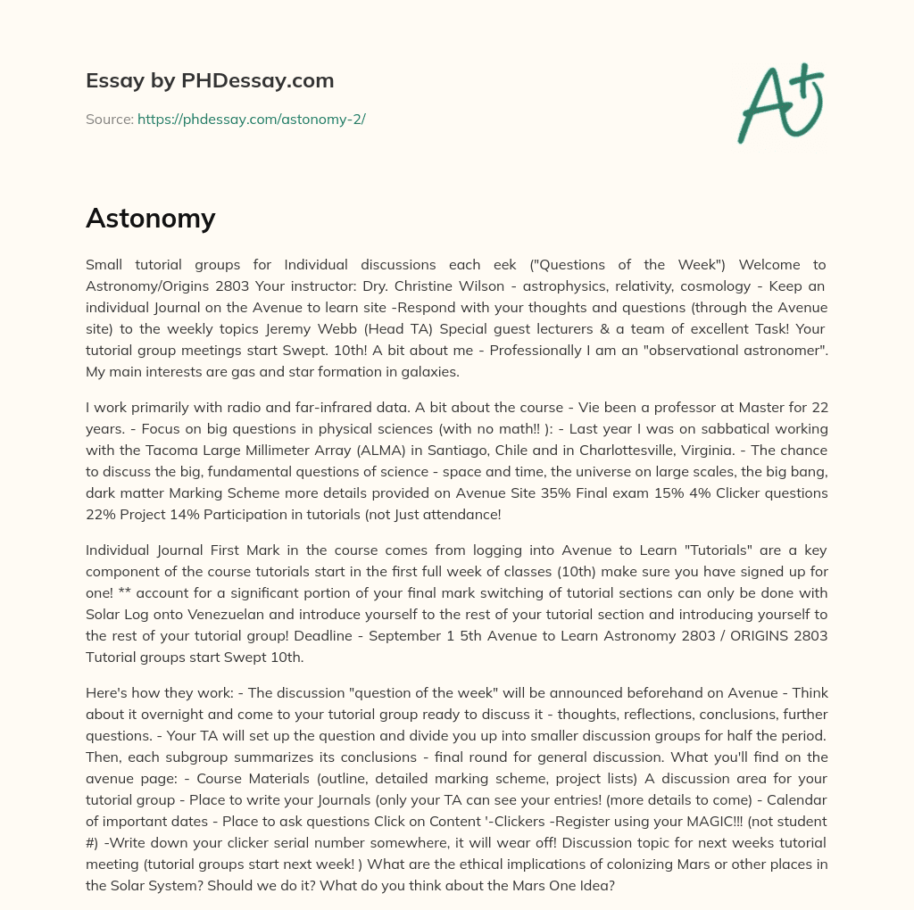 Astonomy (500 Words) - PHDessay.com