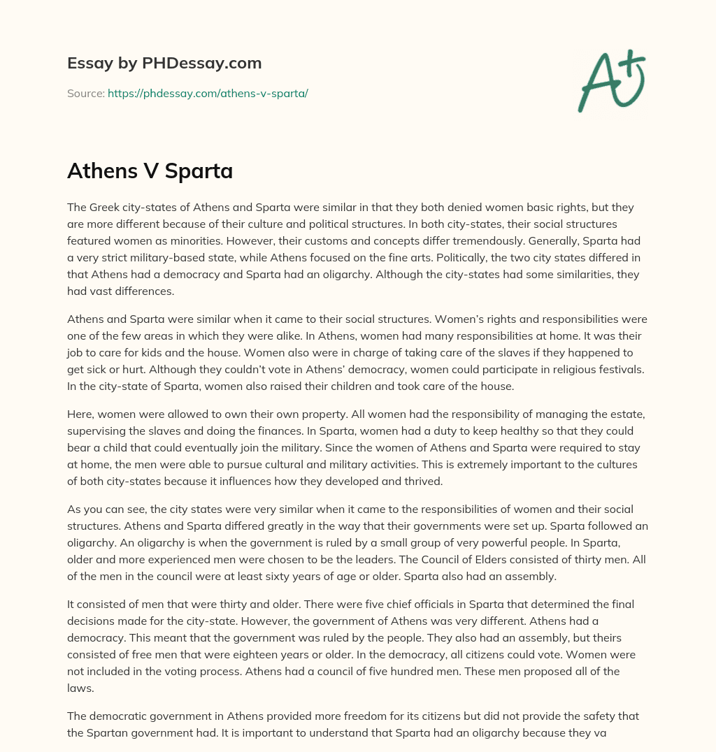 Athens V Sparta - PHDessay.com