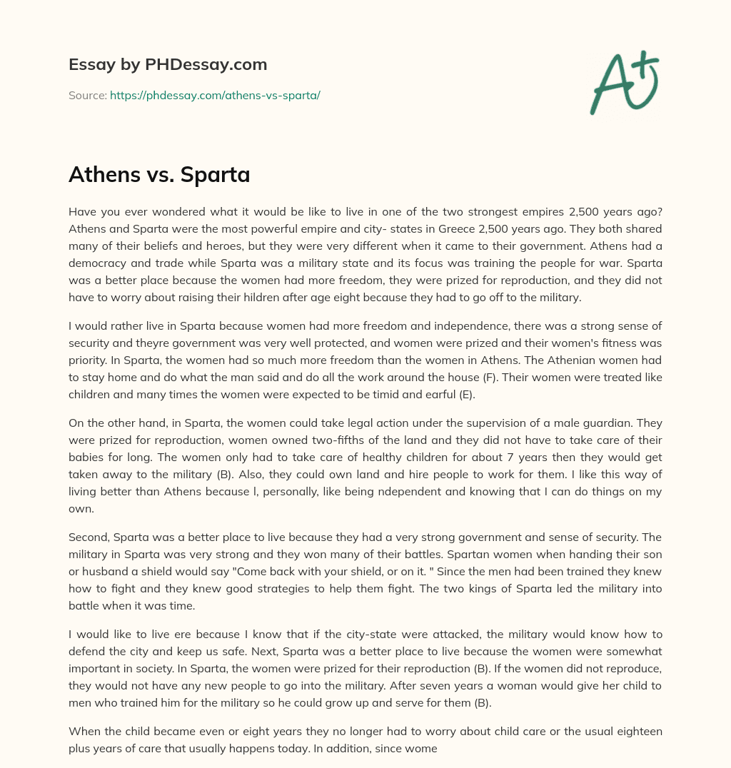 Athens vs. Sparta - PHDessay.com