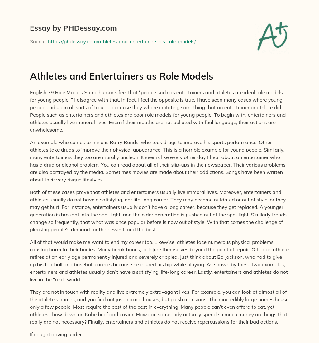 Athletes and Entertainers as Role Models - PHDessay.com