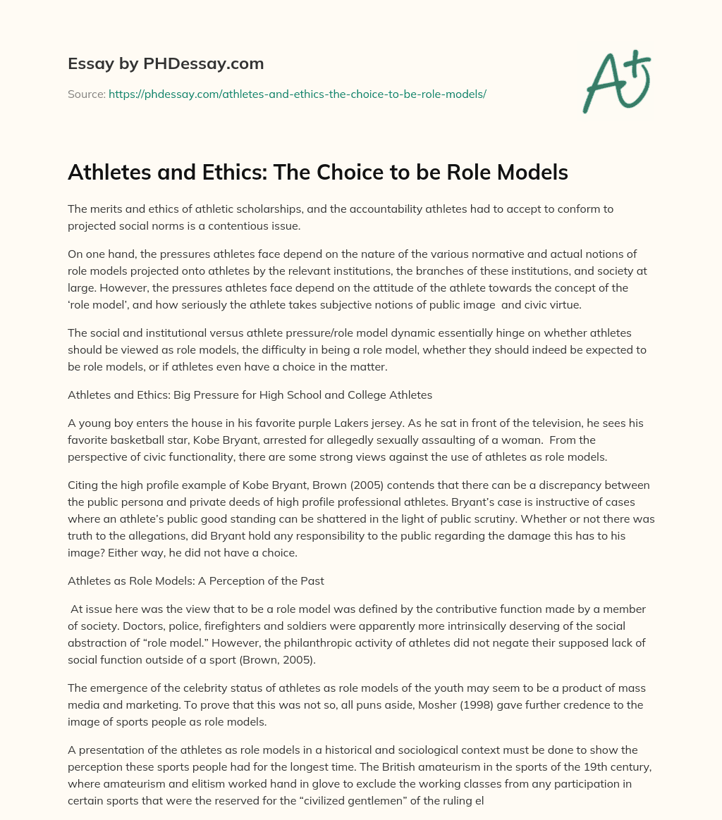 Athletes and Ethics: The Choice to be Role Models - PHDessay.com