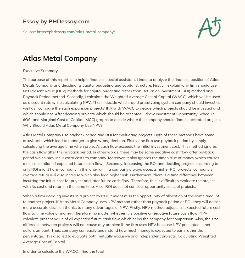 Atlas Metal Company - PHDessay.com