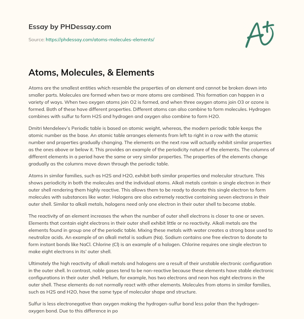 Atoms, Molecules, & Elements - PHDessay.com