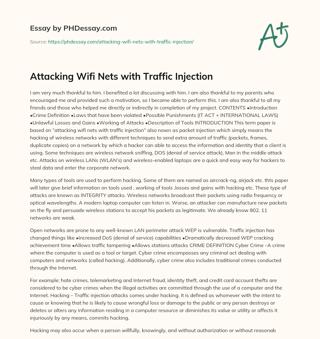 Attacking Wifi Nets with Traffic Injection - PHDessay.com