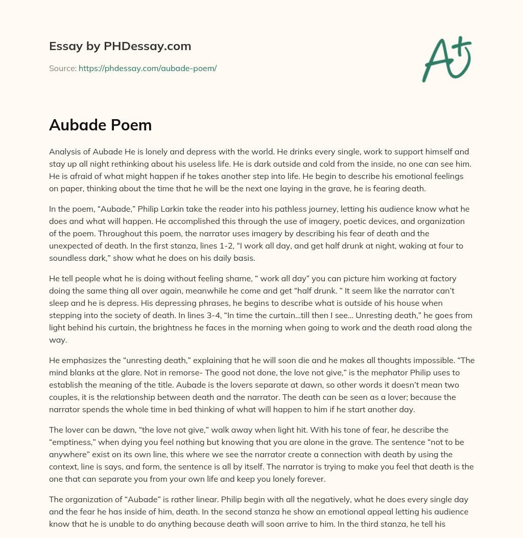 Aubade Poem - PHDessay.com