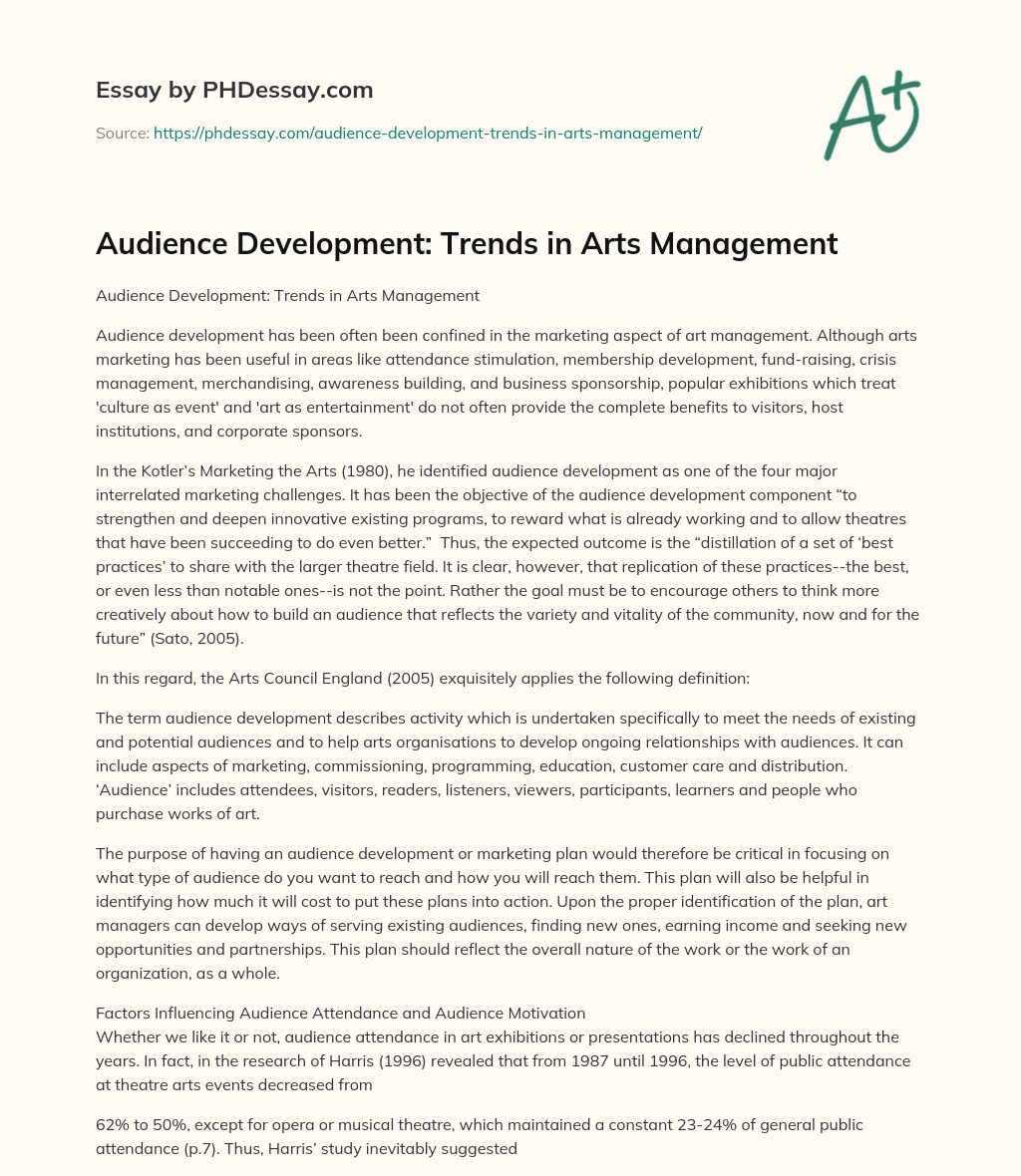 Audience Development: Trends In Arts Management Definition Example ...