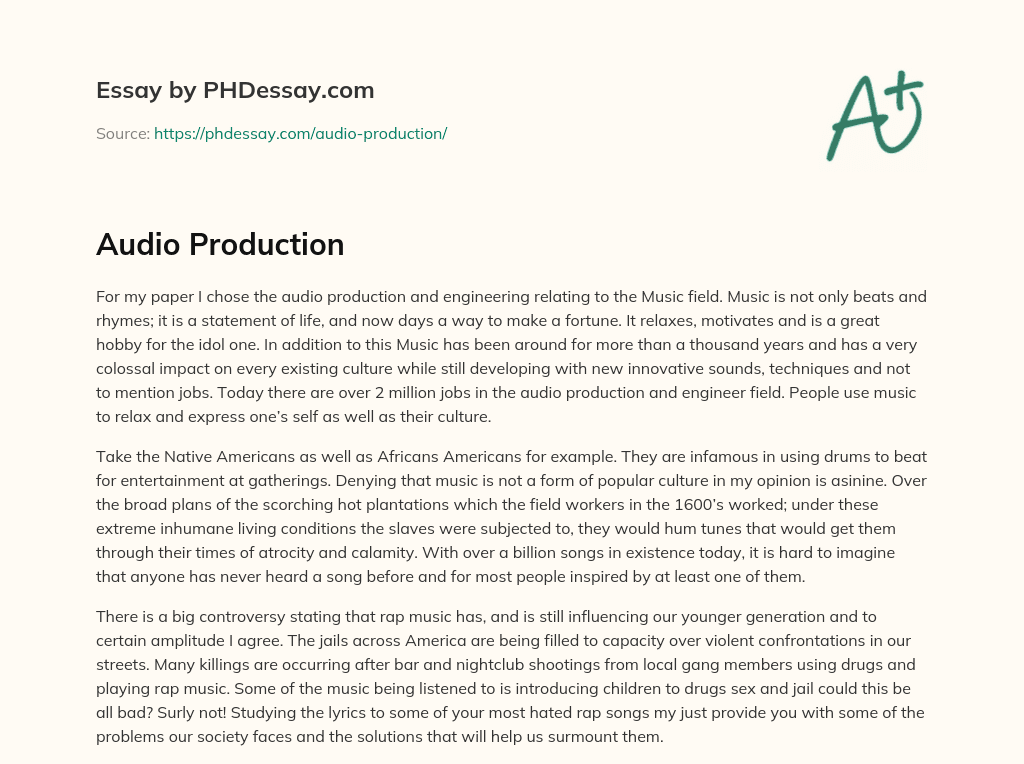 Audio Production (300 Words) - PHDessay.com