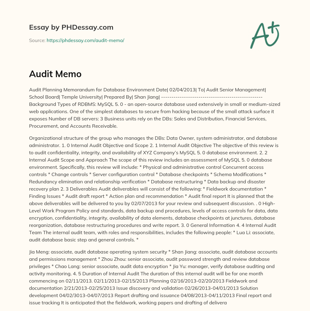 Audit Memo - PHDessay.com