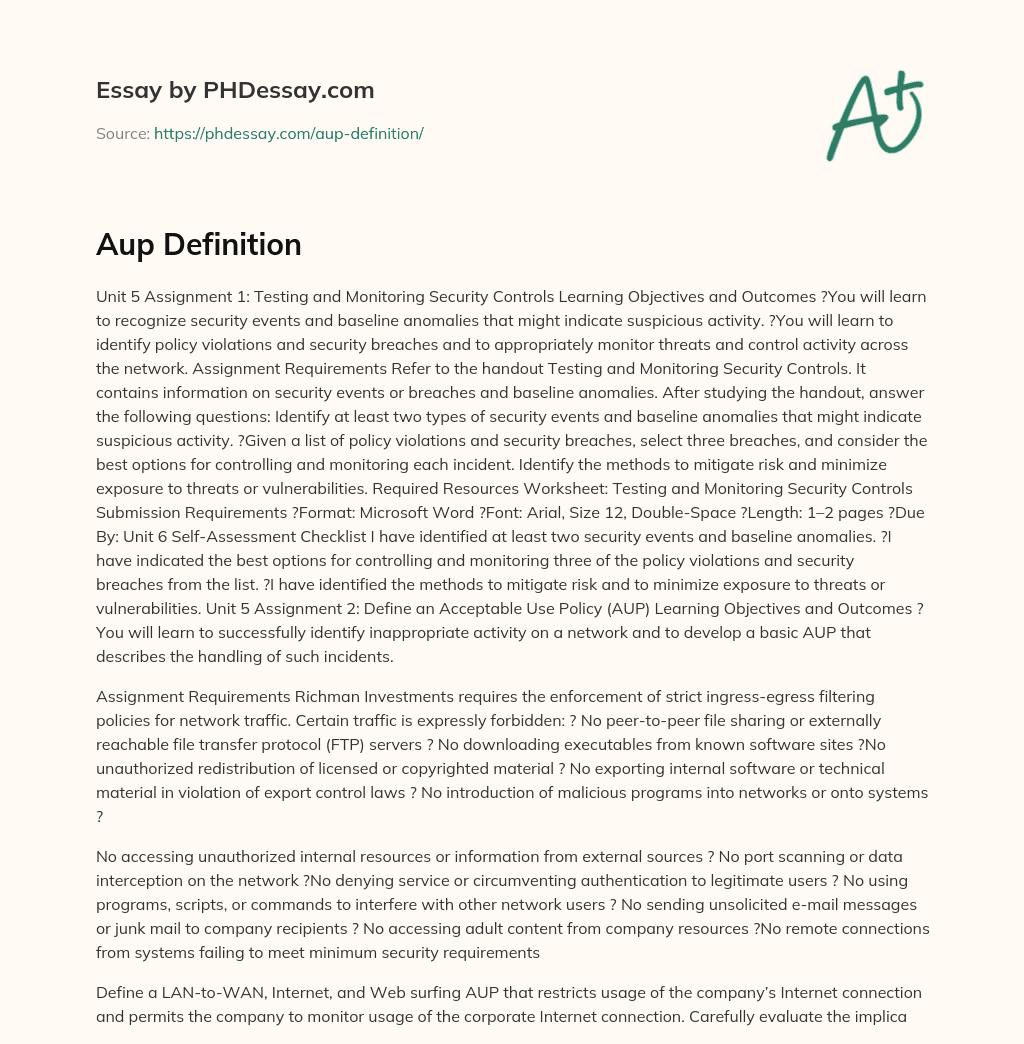 Aup Definition (600 Words) - PHDessay.com
