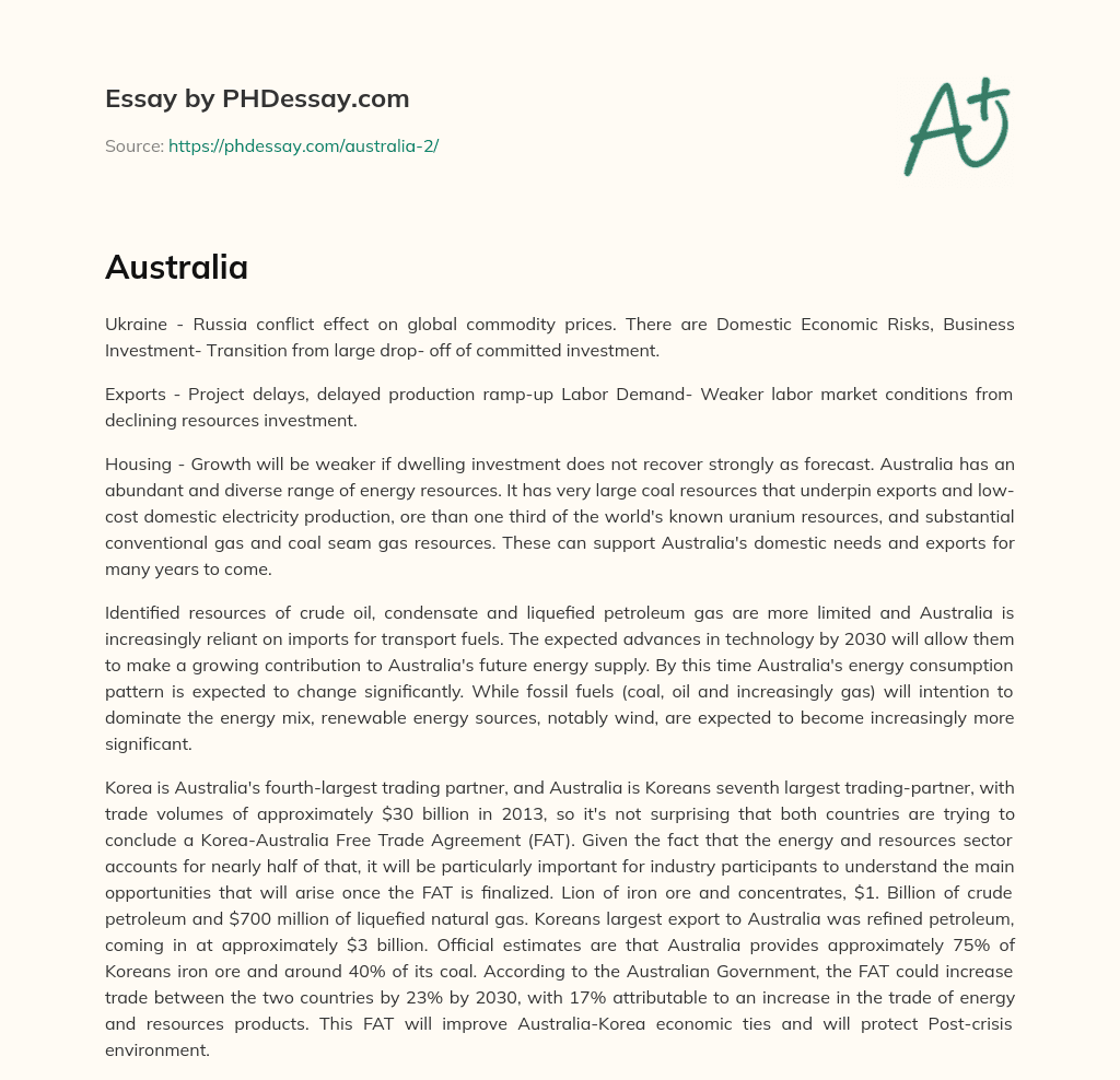 Australia (400 Words) - PHDessay.com