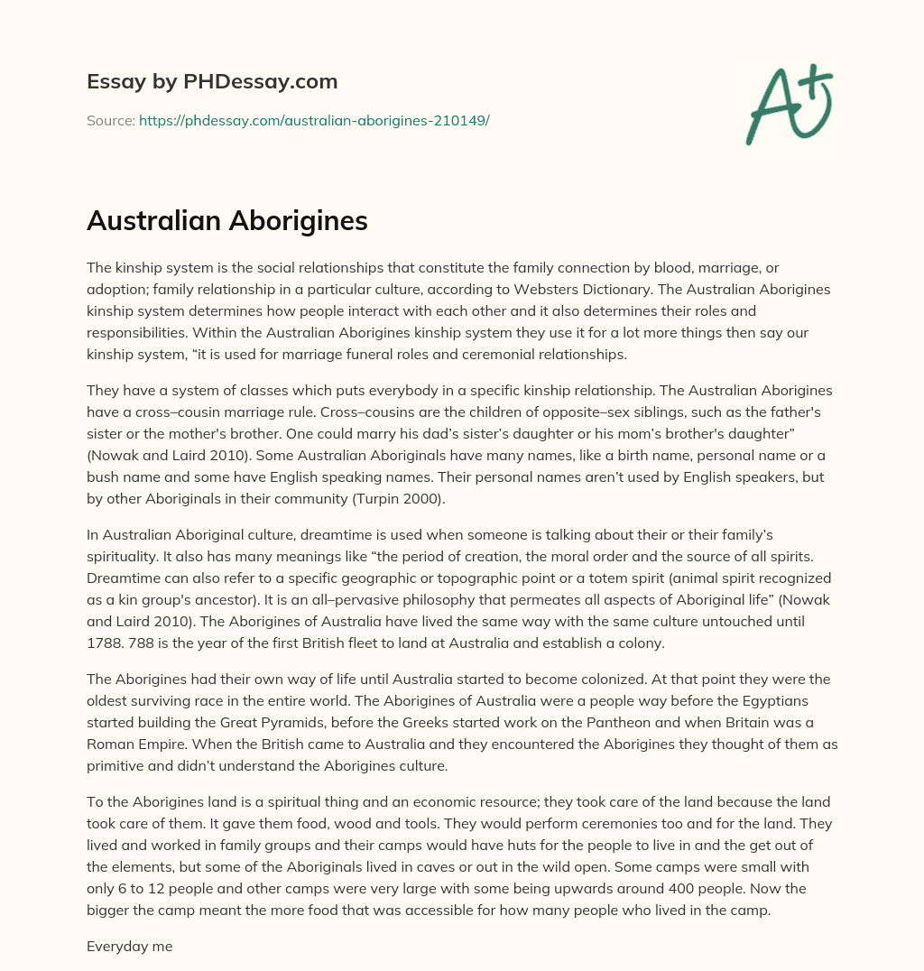 Australian Aborigines - PHDessay.com