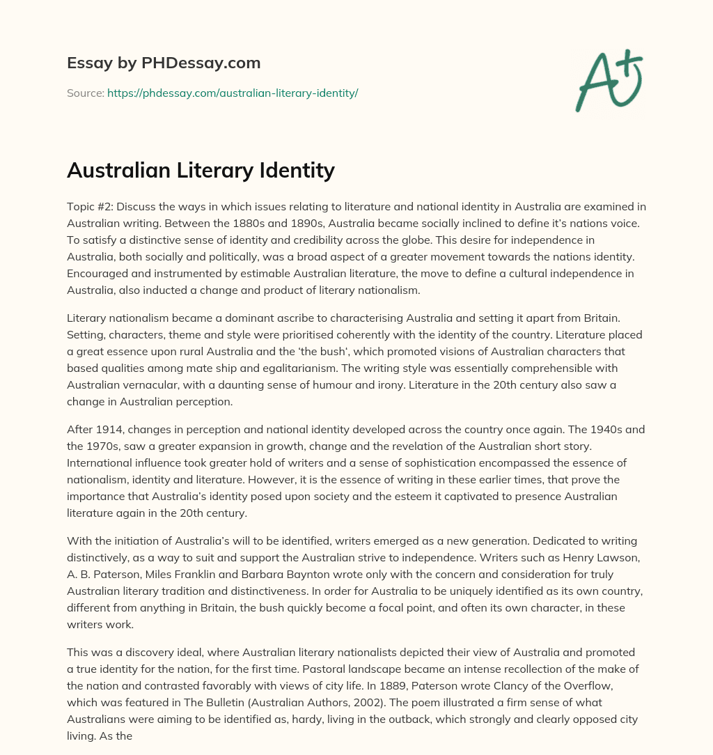 Australian Literary Identity Essay Example - PHDessay.com