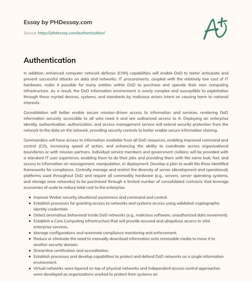 Authentication (400 Words) - PHDessay.com