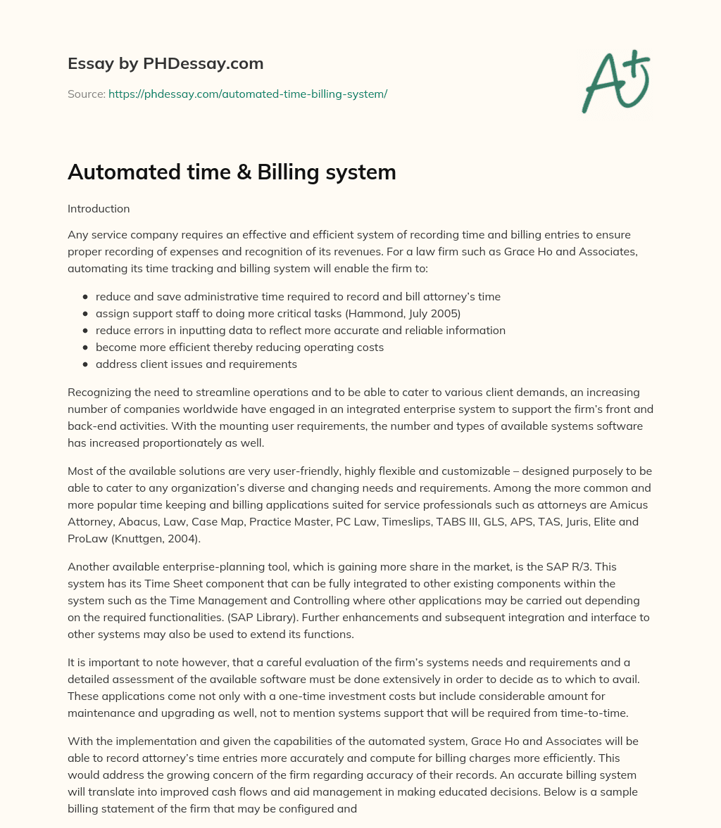 Automated time & Billing system - PHDessay.com