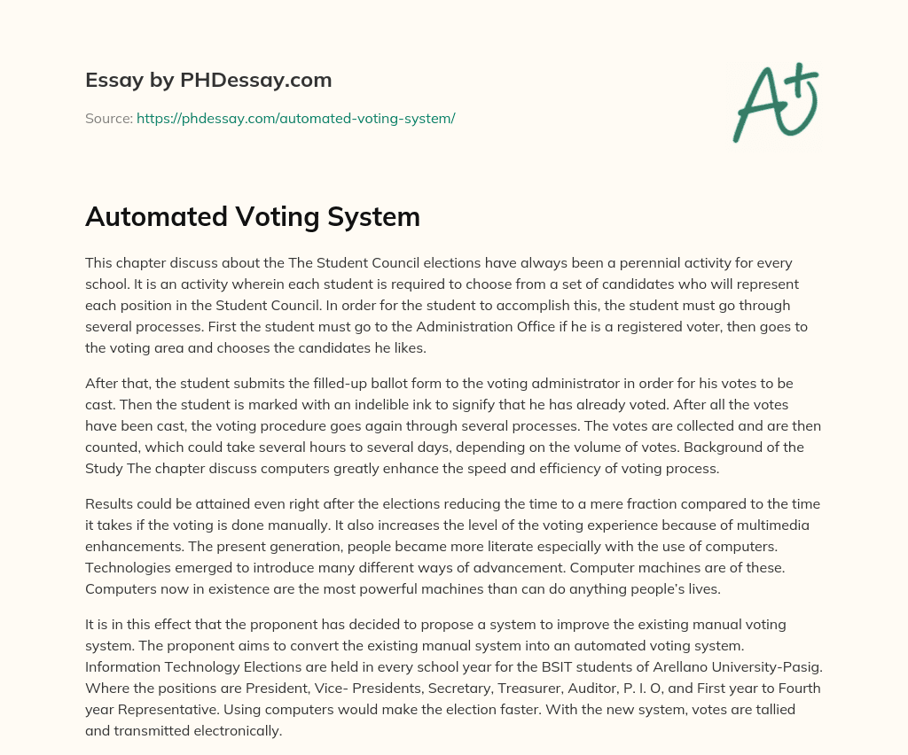 Automated Voting System (300 Words) - PHDessay.com