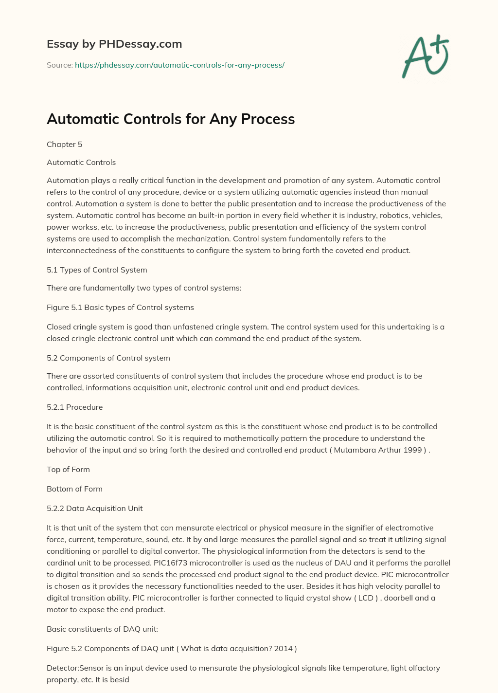 Automatic Controls for Any Process - PHDessay.com