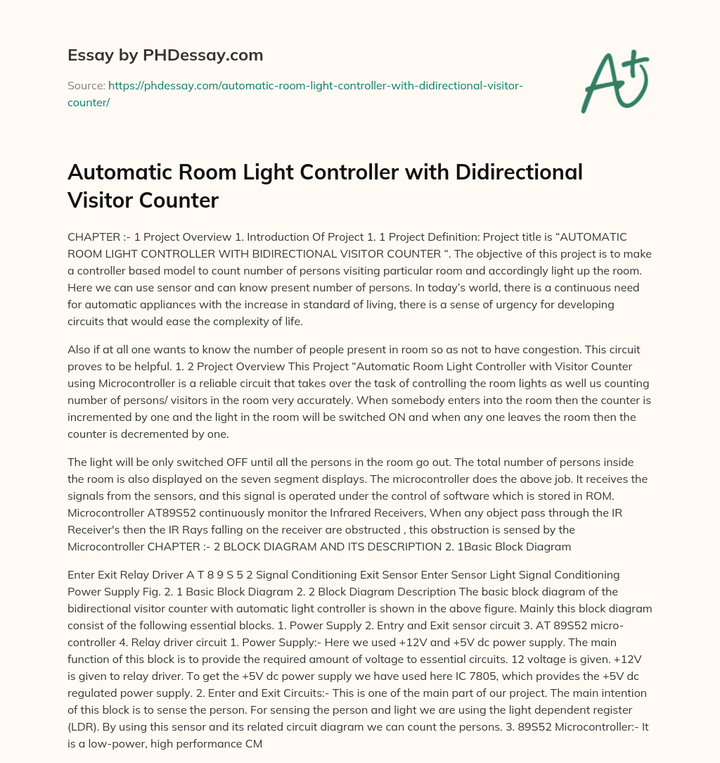 Automatic Room Light Controller with Didirectional Visitor Counter ...
